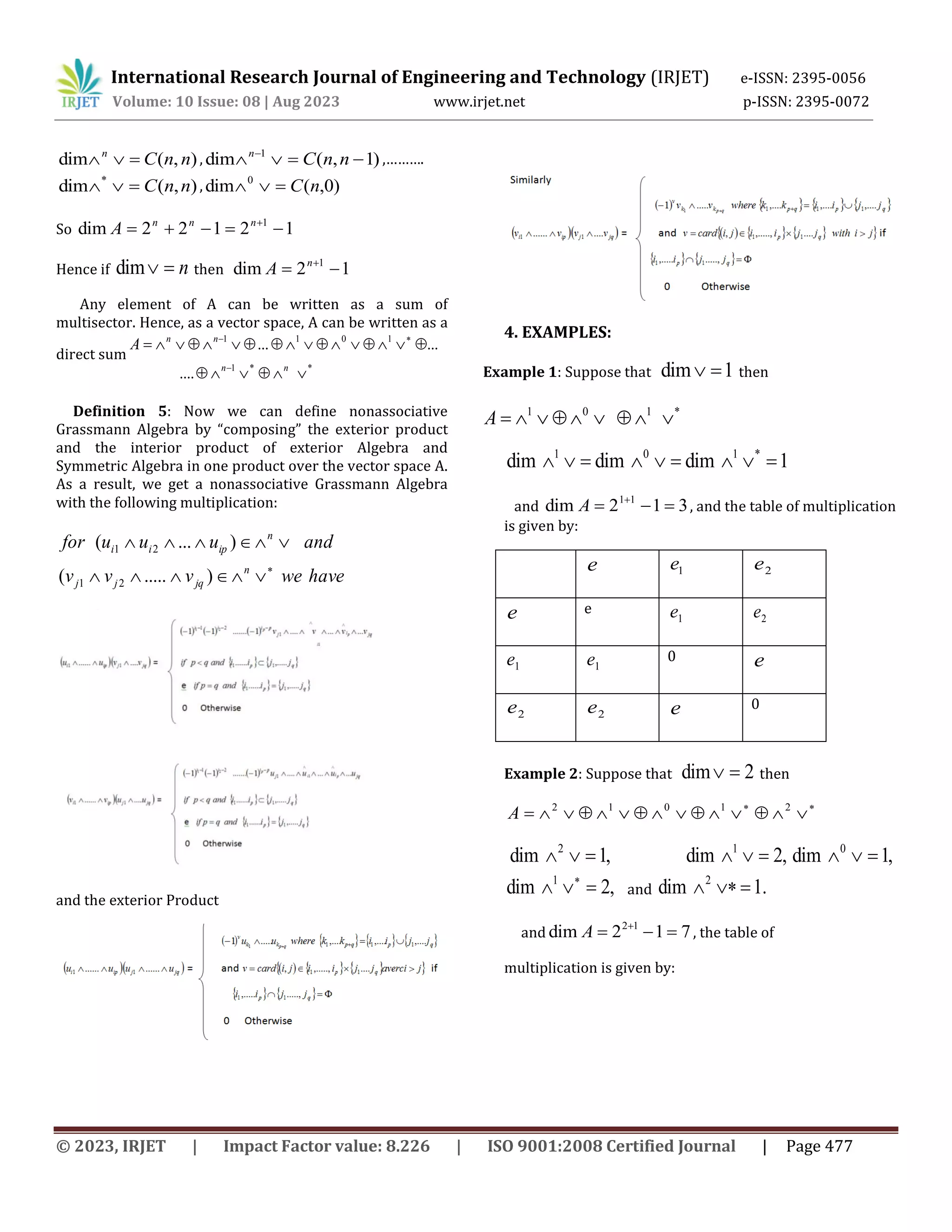 CONSTRUCTION OF NONASSOCIATIVE GRASSMANN ALGEBRA | PDF