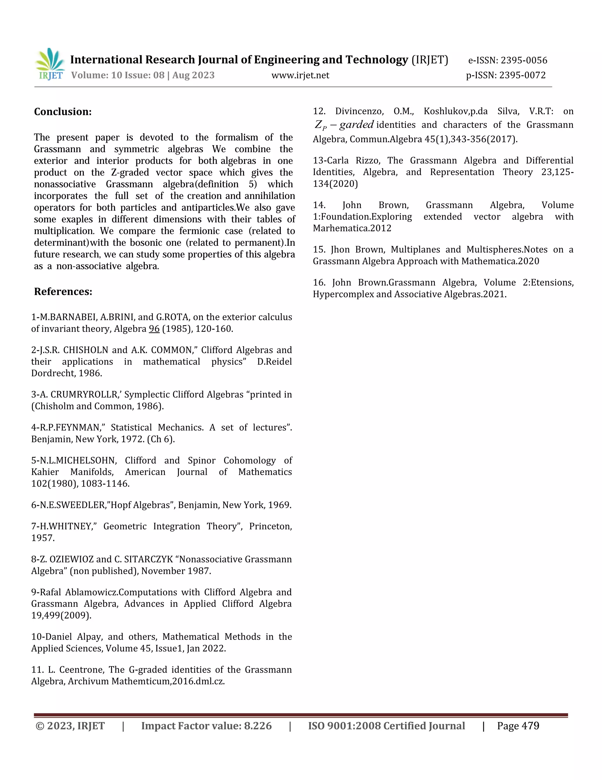 CONSTRUCTION OF NONASSOCIATIVE GRASSMANN ALGEBRA | PDF