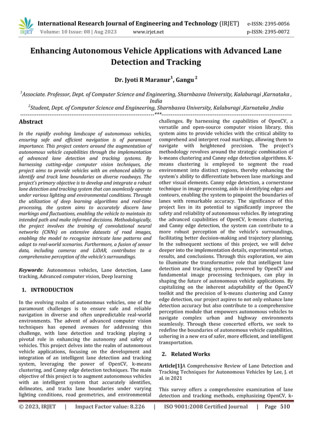Enhancing Autonomous Vehicle Applications with Advanced Lane Detection and Tracking | PDF