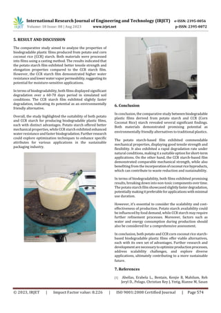 Comparative Study of Biodegradable Plastic Film from Potato and CCR | PDF