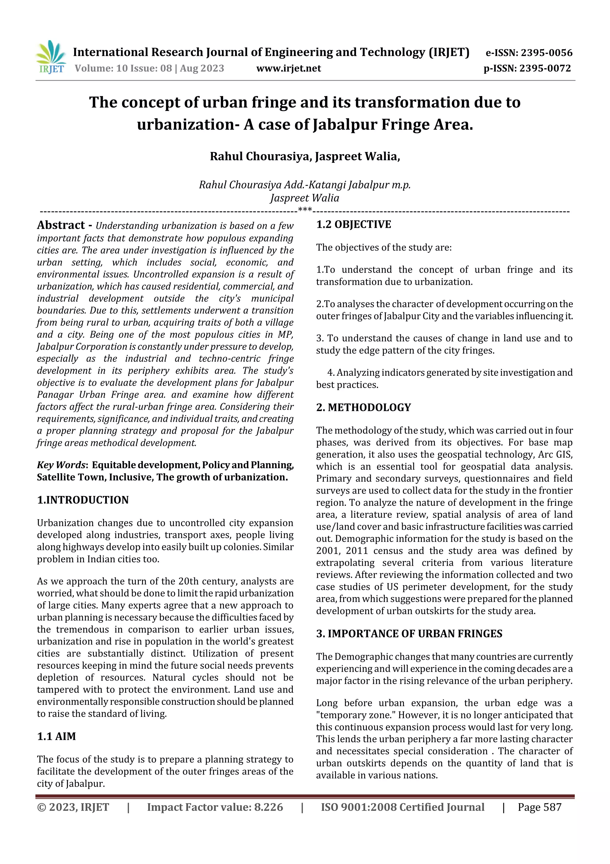 The concept of urban fringe and its transformation due to urbanization ...
