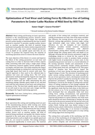 Optimization of Tool Wear and Cutting Force By Effective Use of Cutting ...