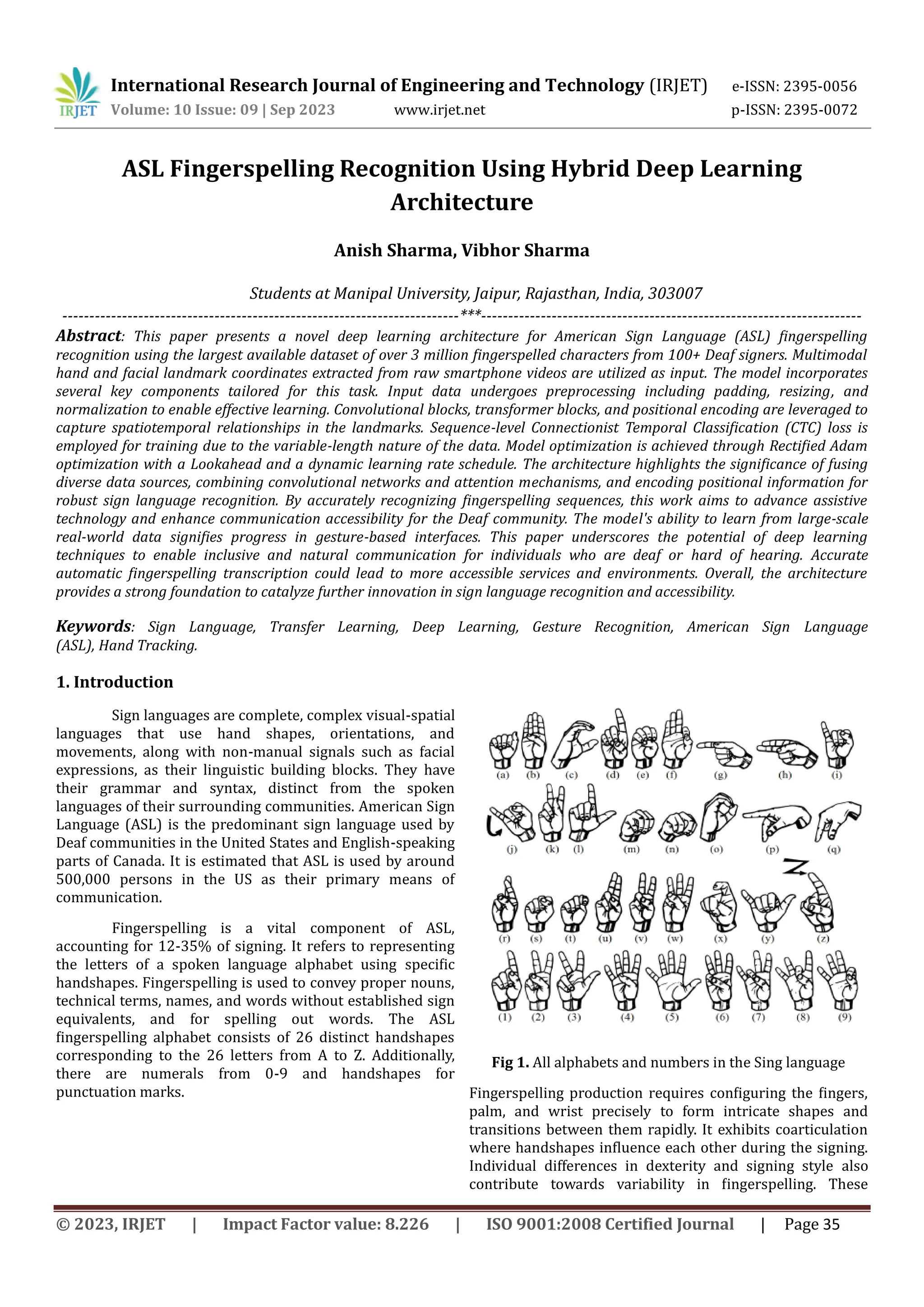 Asl Fingerspelling Recognition Using Hybrid Deep Learning Architecture Pdf