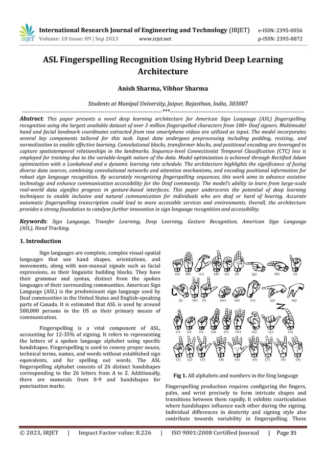 ASL Fingerspelling Recognition Using Hybrid Deep Learning Architecture | PDF