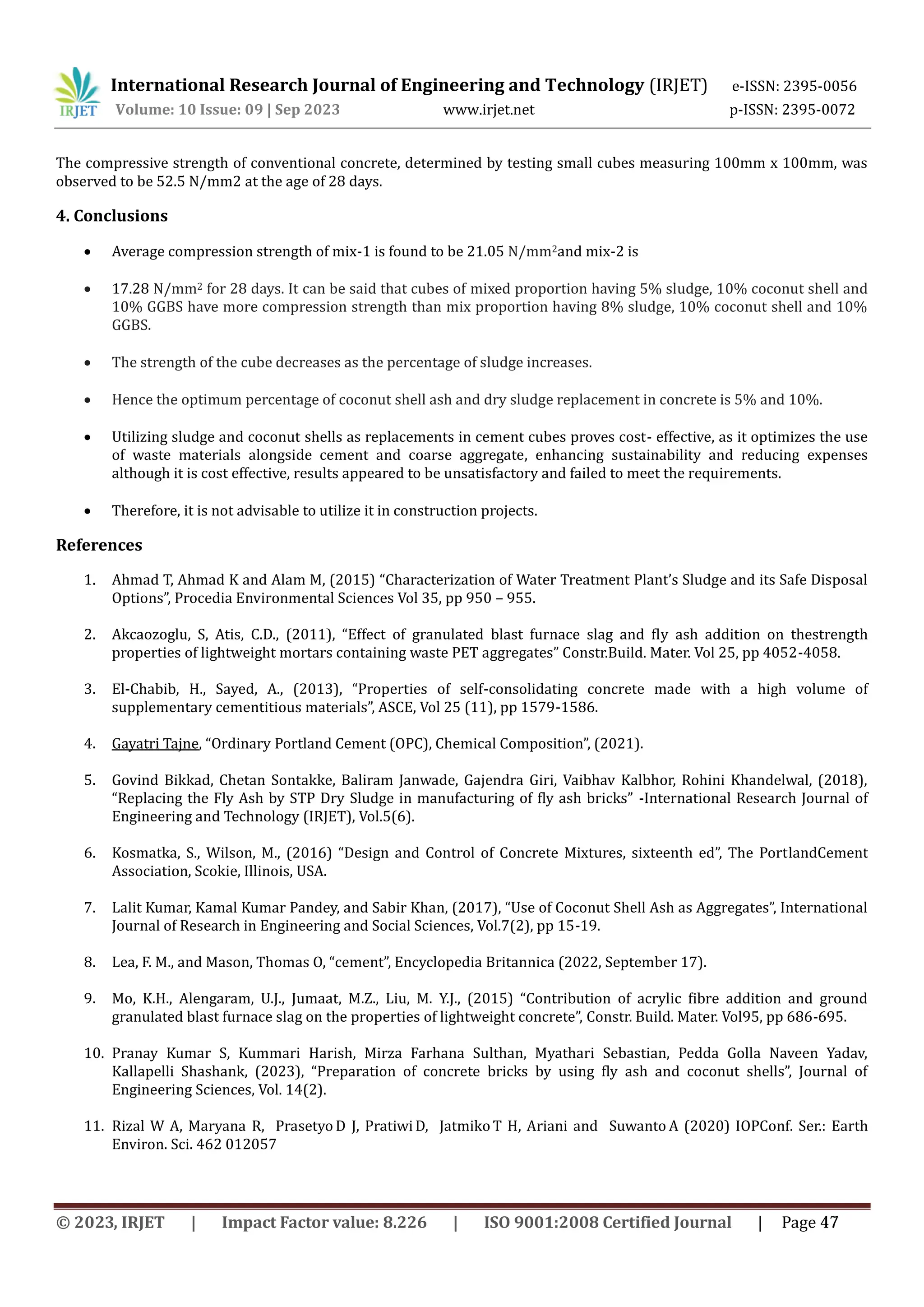 USE OF COCONUT SHELL AND WASTE SLUDGE AS A BUILDING CONSTRUCTION ...
