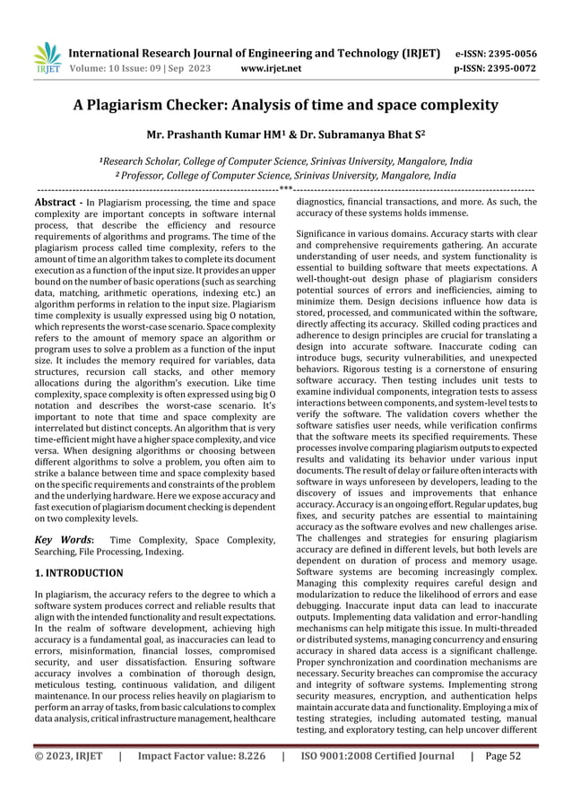 A Plagiarism Checker: Analysis of time and space complexity | PDF