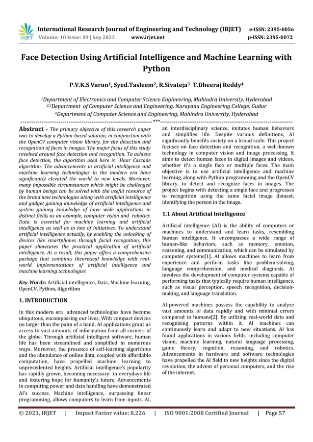 Face Detection Using Artificial Intelligence and Machine Learning with Python | PDF | Internet ...