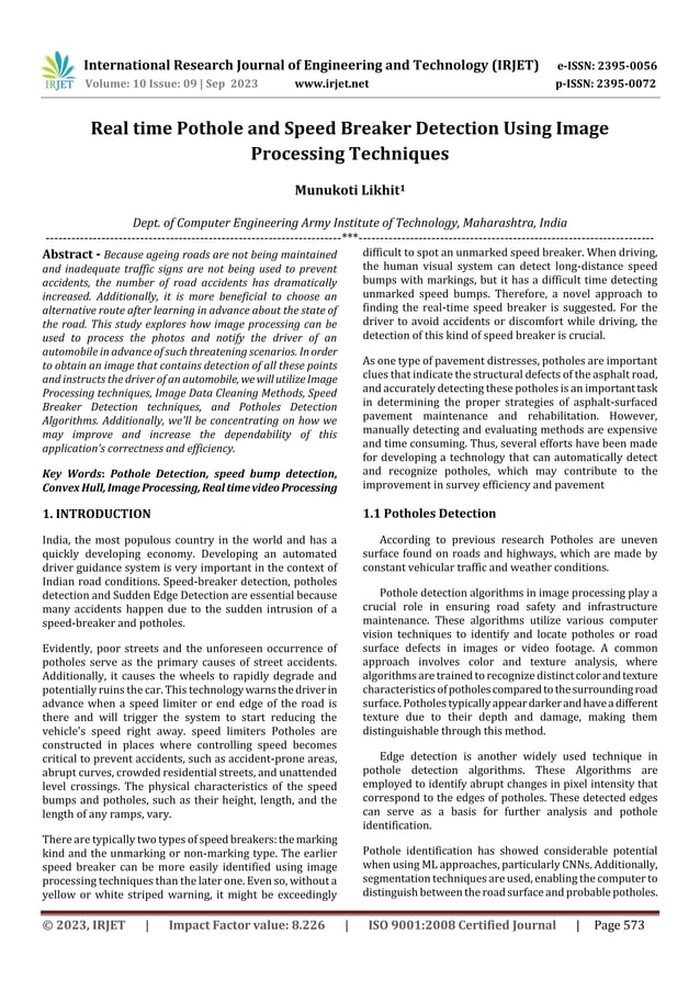 Real time Pothole and Speed Breaker Detection Using Image Processing ...