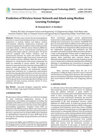 Prediction of Wireless Sensor Network and Attack using Machine Learning Technique | PDF