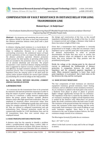 COMPENSATION OF FAULT RESISTANCE IN DISTANCE RELAY FOR LONG TRANSMISSION LINE | PDF