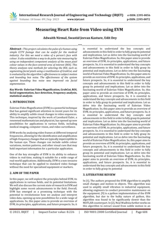 Measuring Heart Rate from Video using EVM | PDF