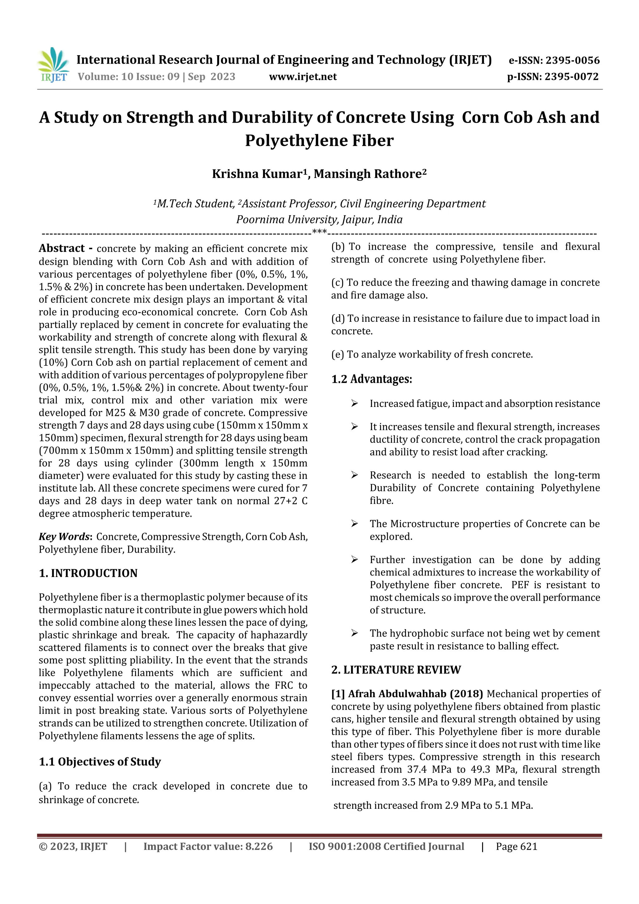 A Study on Strength and Durability of Concrete Using Corn Cob Ash and ...