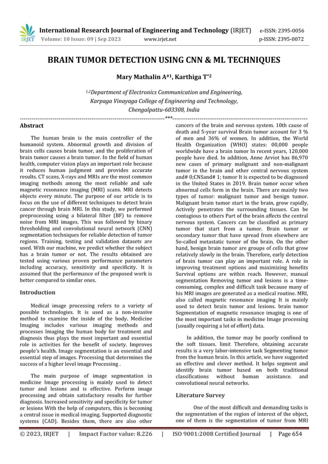 Brain Tumor Detection Using Cnn And Ml Techniques Pdf