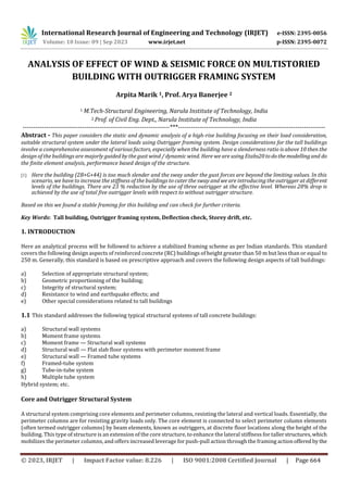 ANALYSIS OF EFFECT OF WIND & SEISMIC FORCE ON MULTISTORIED BUILDING WITH OUTRIGGER FRAMING ...