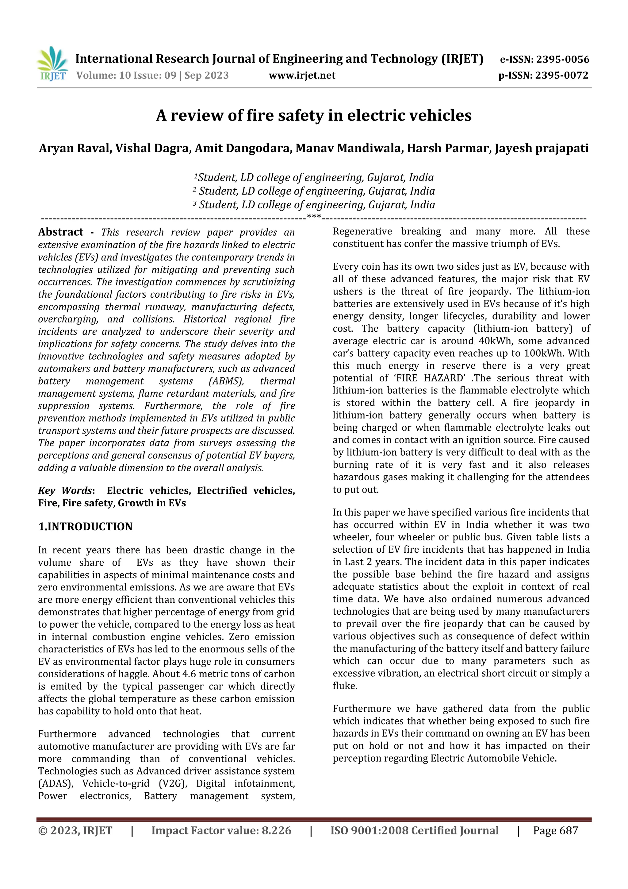 A review of fire safety in electric vehicles | PDF