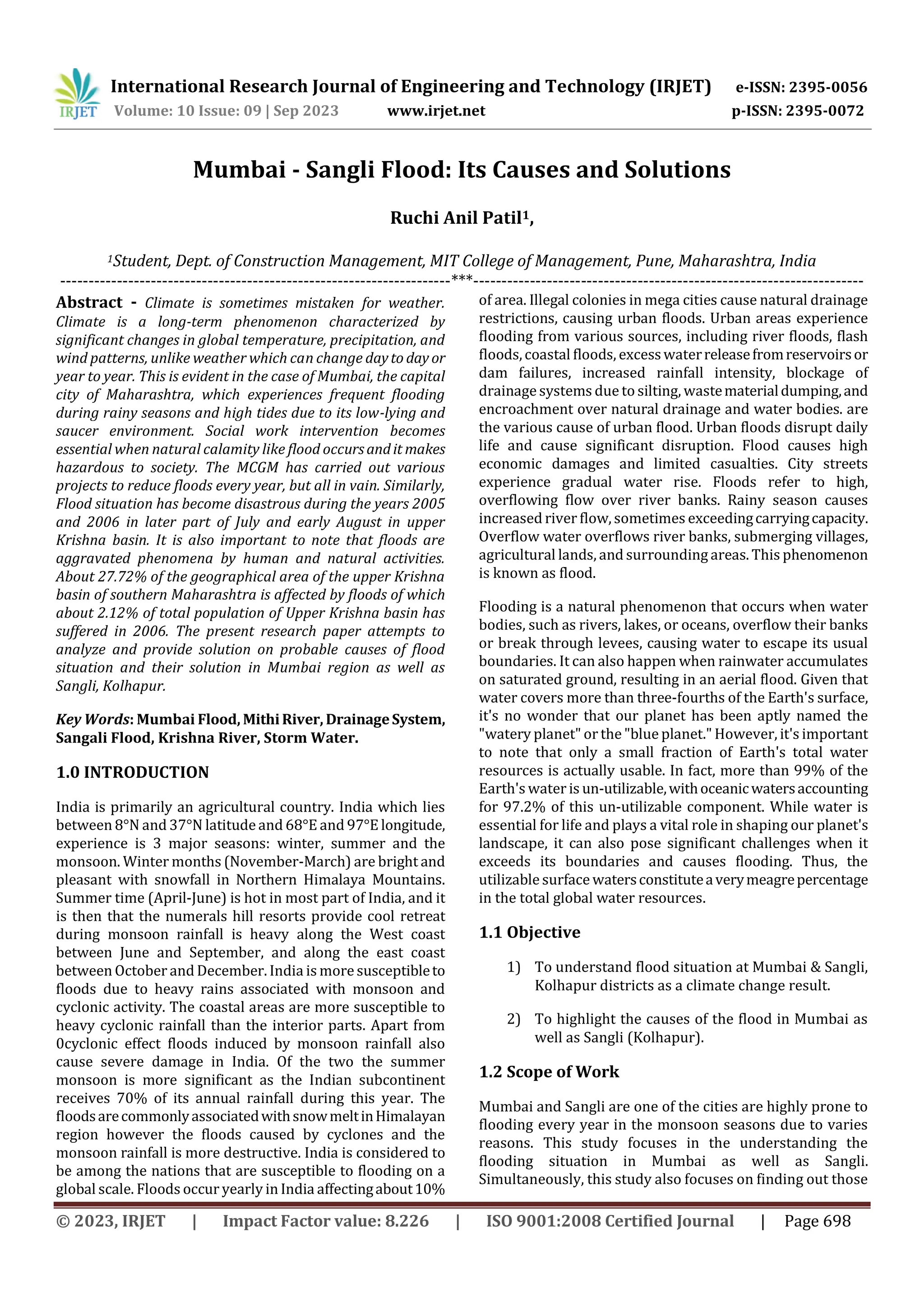 Mumbai - Sangli Flood: Its Causes and Solutions | PDF