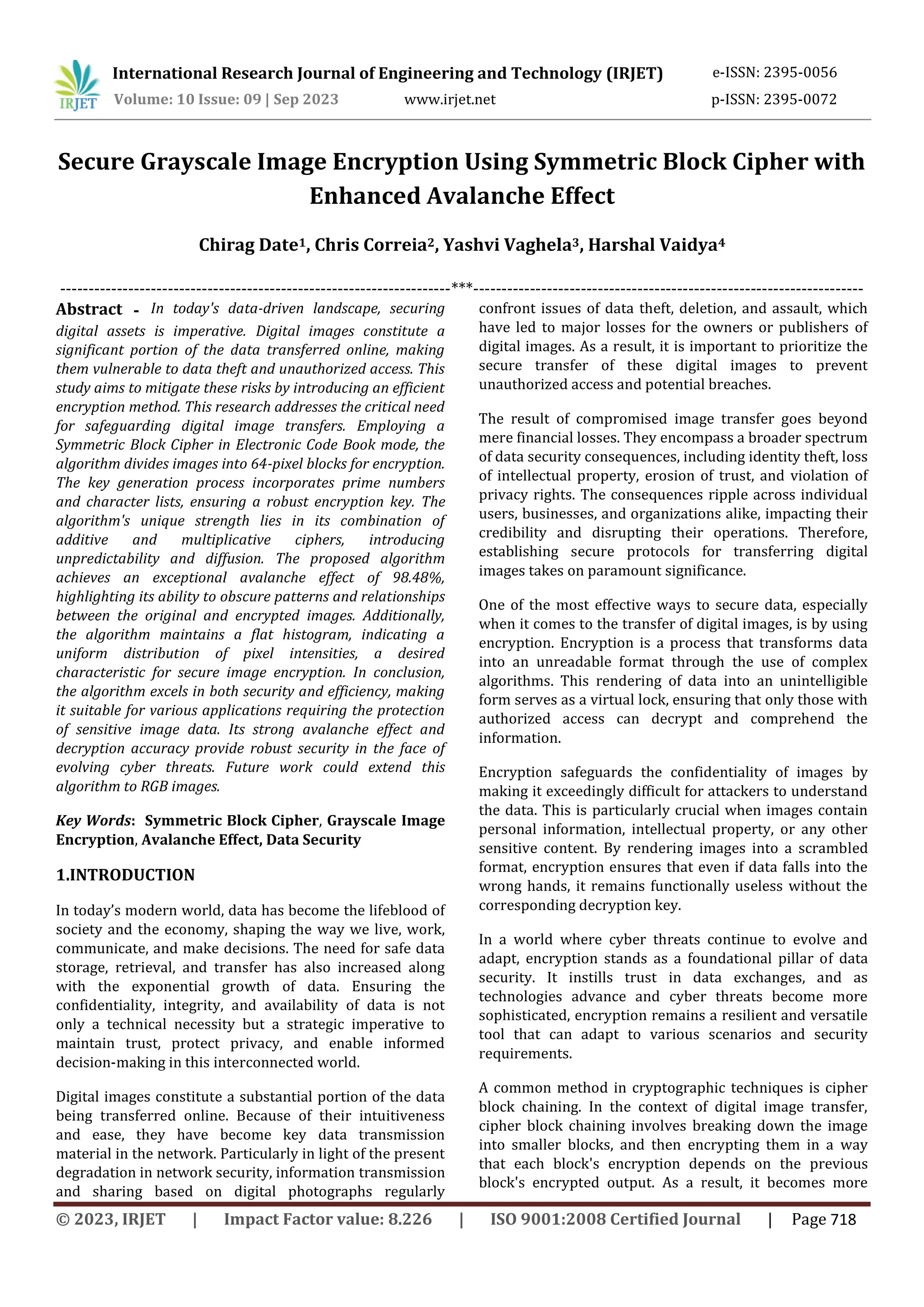 Secure Grayscale Image Encryption Using Symmetric Block Cipher With Enhanced Avalanche Effect Pdf 0766