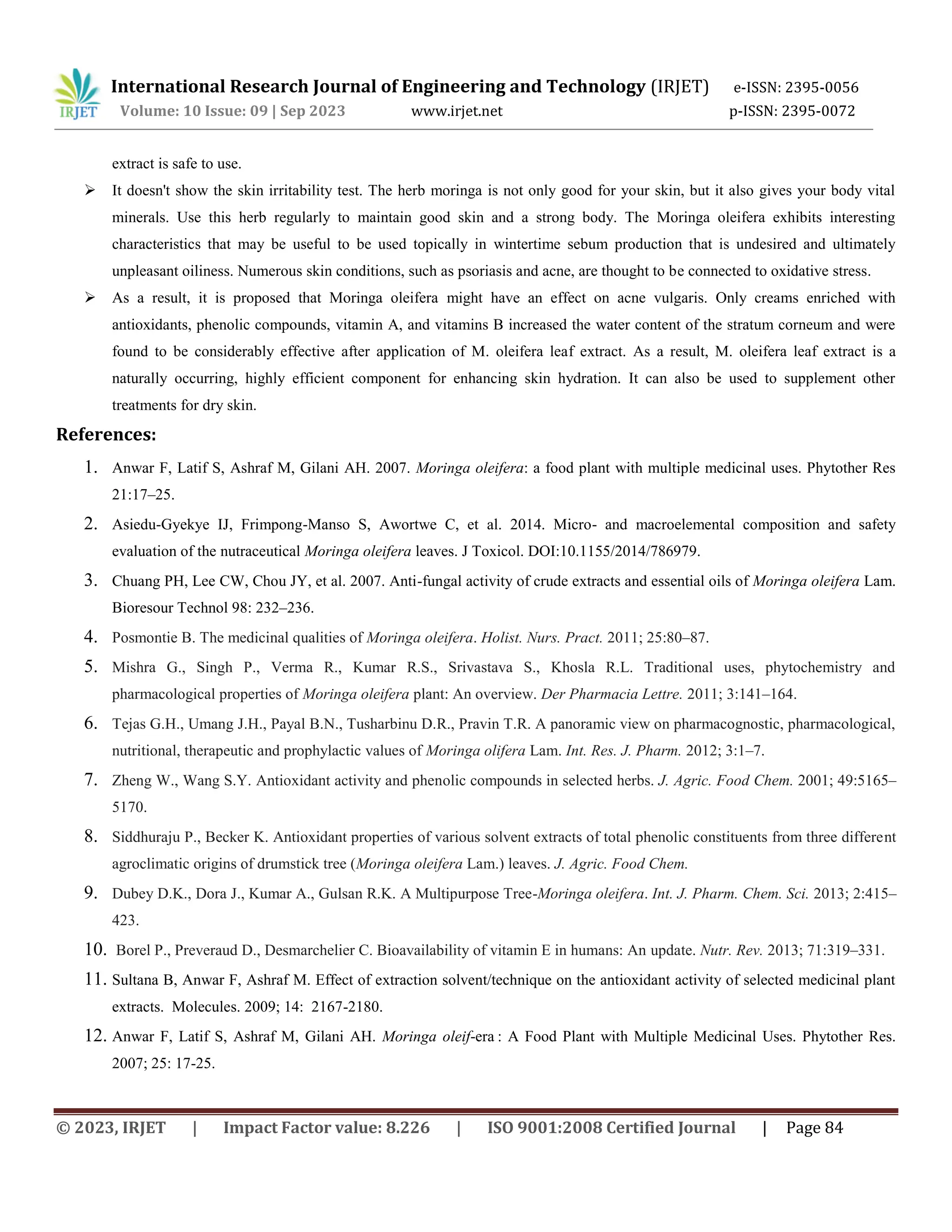 Formulation and Evaluation of Herbal Anti-acne Cream using Moringa ...