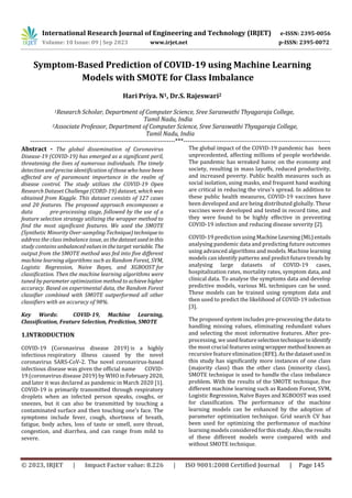 Symptom-Based Prediction of COVID-19 using Machine Learning Models with SMOTE for Class ...