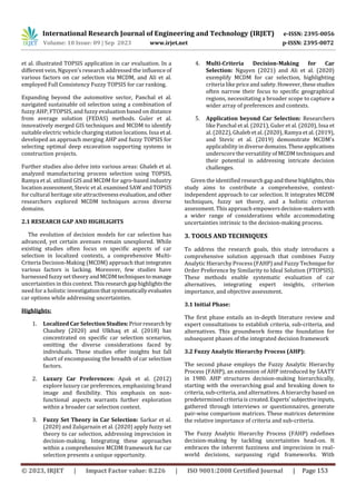 SELECTION OF CAR USING FUZZY AHP AND FUZZY TOPSIS METHOD BY MCDM ...