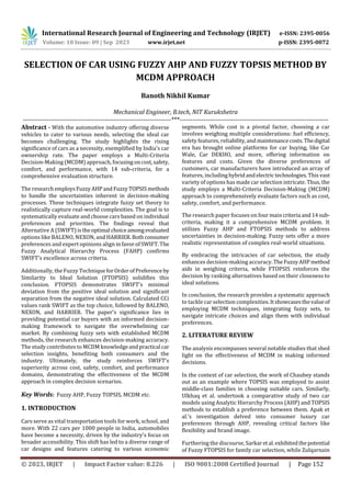 SELECTION OF CAR USING FUZZY AHP AND FUZZY TOPSIS METHOD BY MCDM APPROACH | PDF
