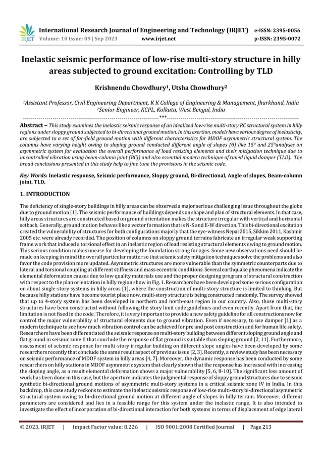 Inelastic seismic performance of low-rise multi-story structure in hilly areas subjected to ...
