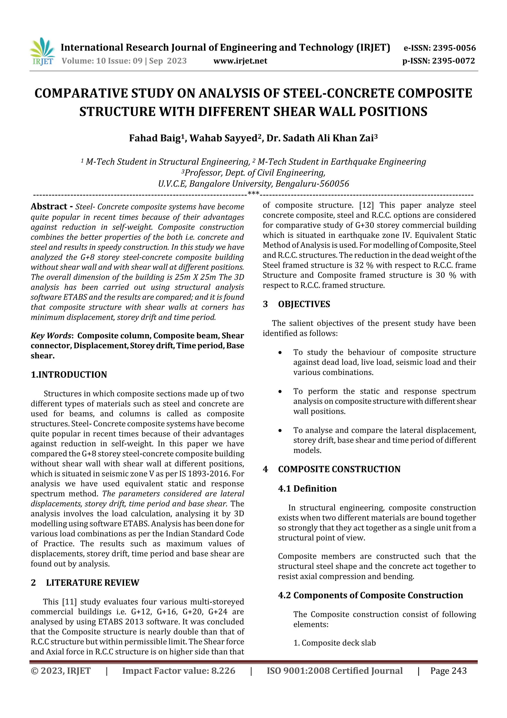 COMPARATIVE STUDY ON ANALYSIS OF STEEL-CONCRETE COMPOSITE STRUCTURE WITH DIFFERENT SHEAR WALL ...