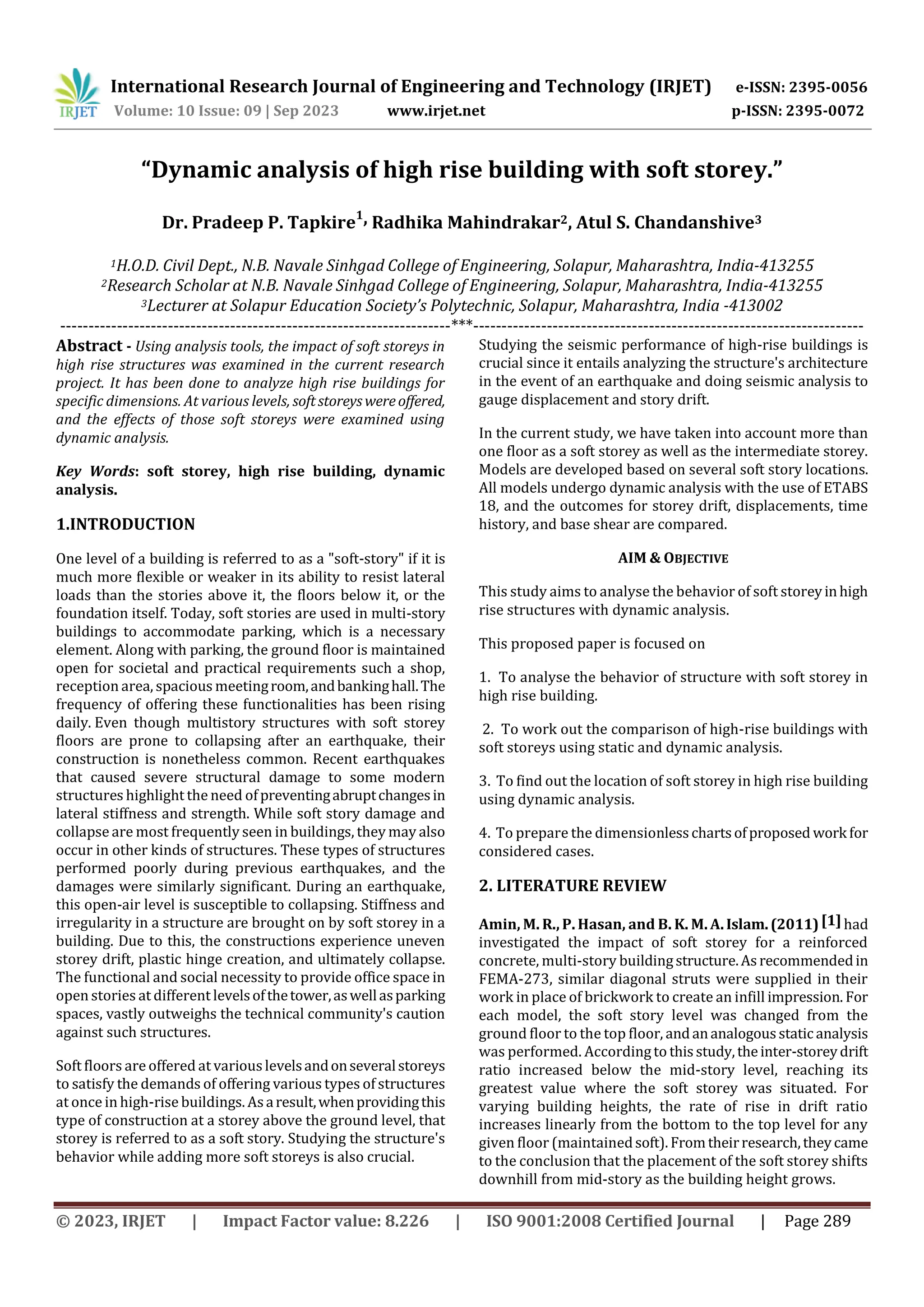 “Dynamic analysis of high rise building with soft storey.” | PDF