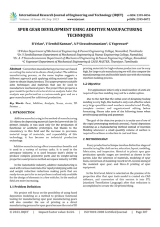SPUR GEAR DEVELOPMENT USING ADDITIVE MANUFACTURING TECHNIQUES | PDF