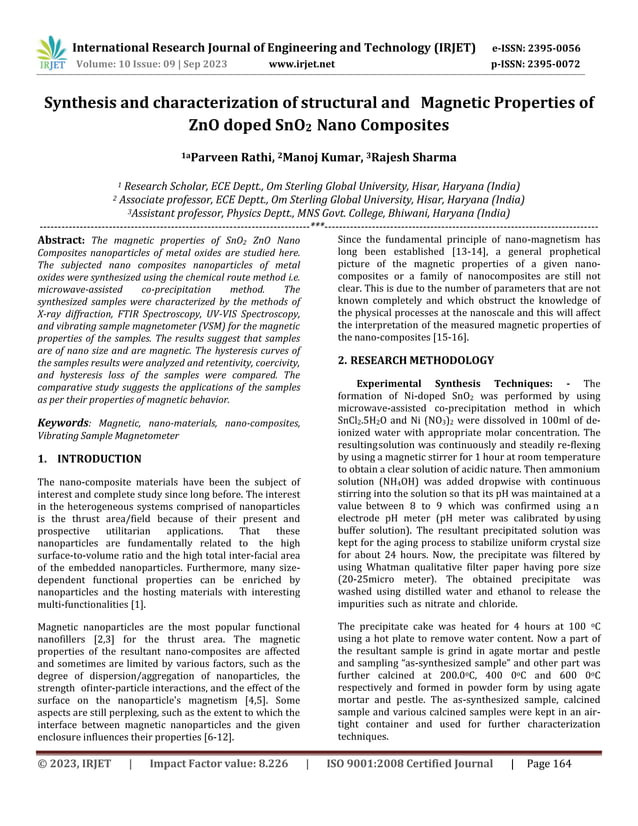 Synthesis And Characterization Of Structural And Magnetic Properties Of Zno Doped Sno2 Nano