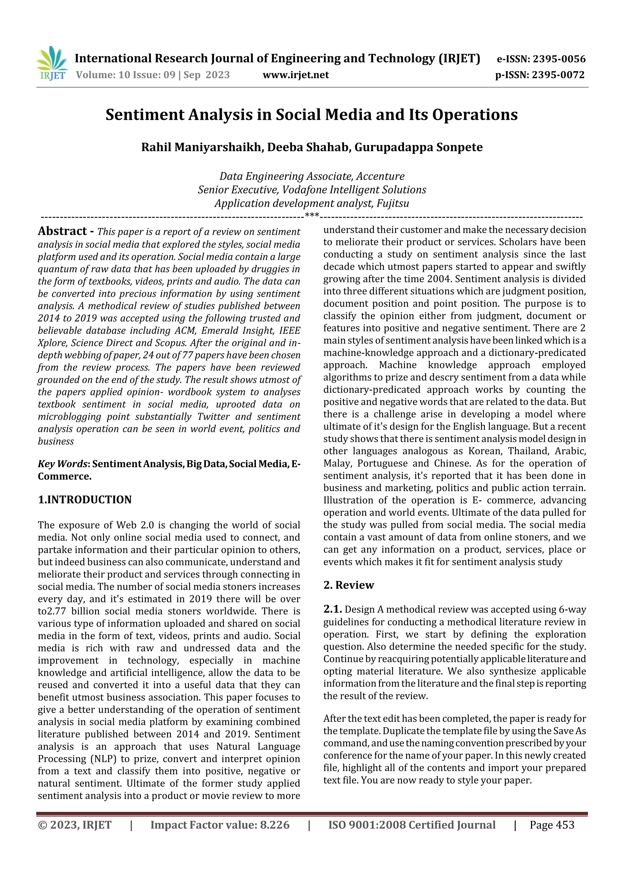 Sentiment Analysis in Social Media and Its Operations | PDF