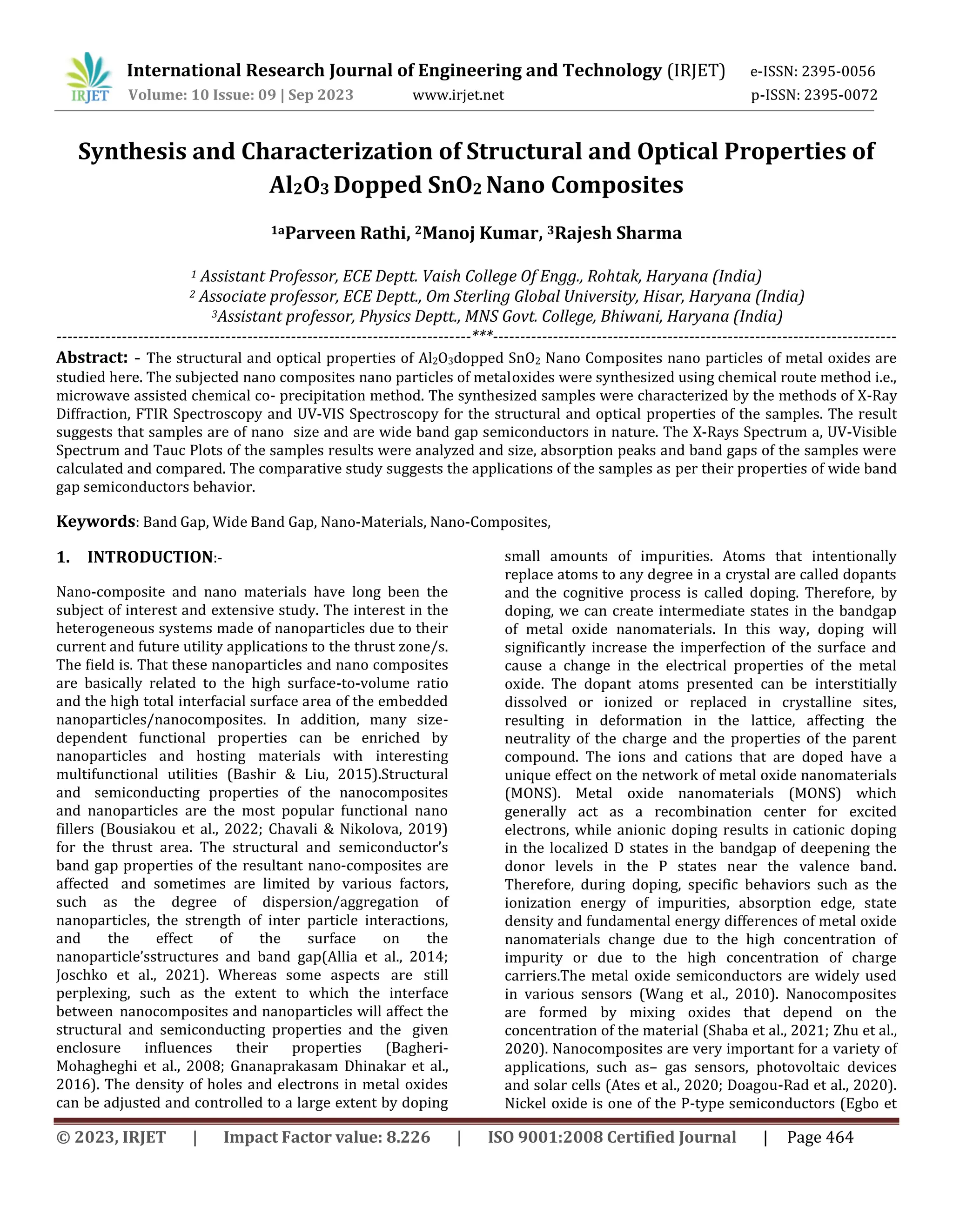 Synthesis and Characterization of Structural and Optical Properties of Al2O3 Dopped SnO2 Nano ...