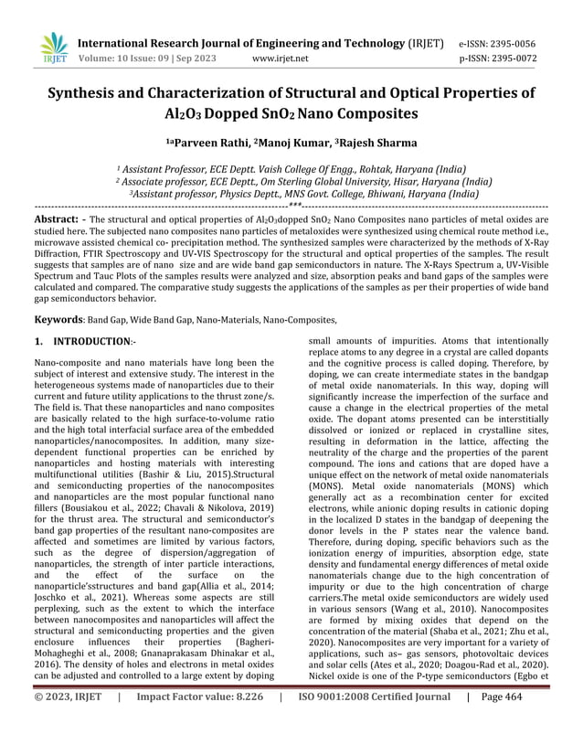 Synthesis and Characterization of Structural and Optical Properties of Al2O3 Dopped SnO2 Nano ...