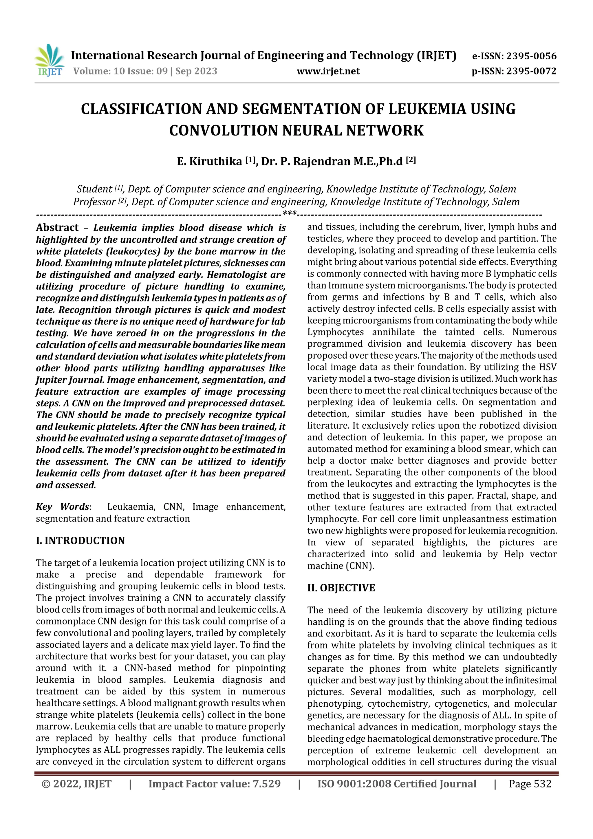 Classification And Segmentation Of Leukemia Using Convolution Neural Network Pdf