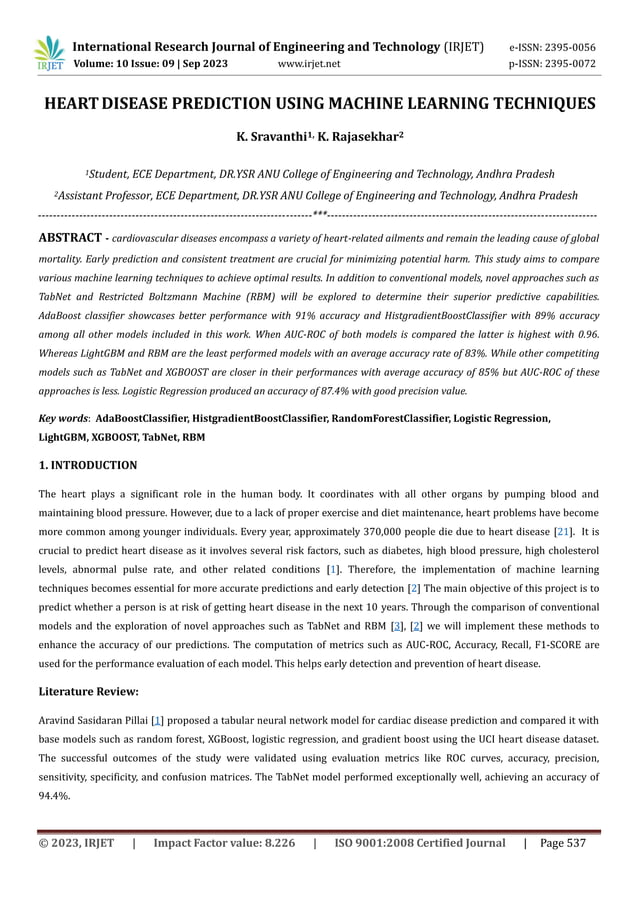 HEART DISEASE PREDICTION USING MACHINE LEARNING TECHNIQUES | PDF