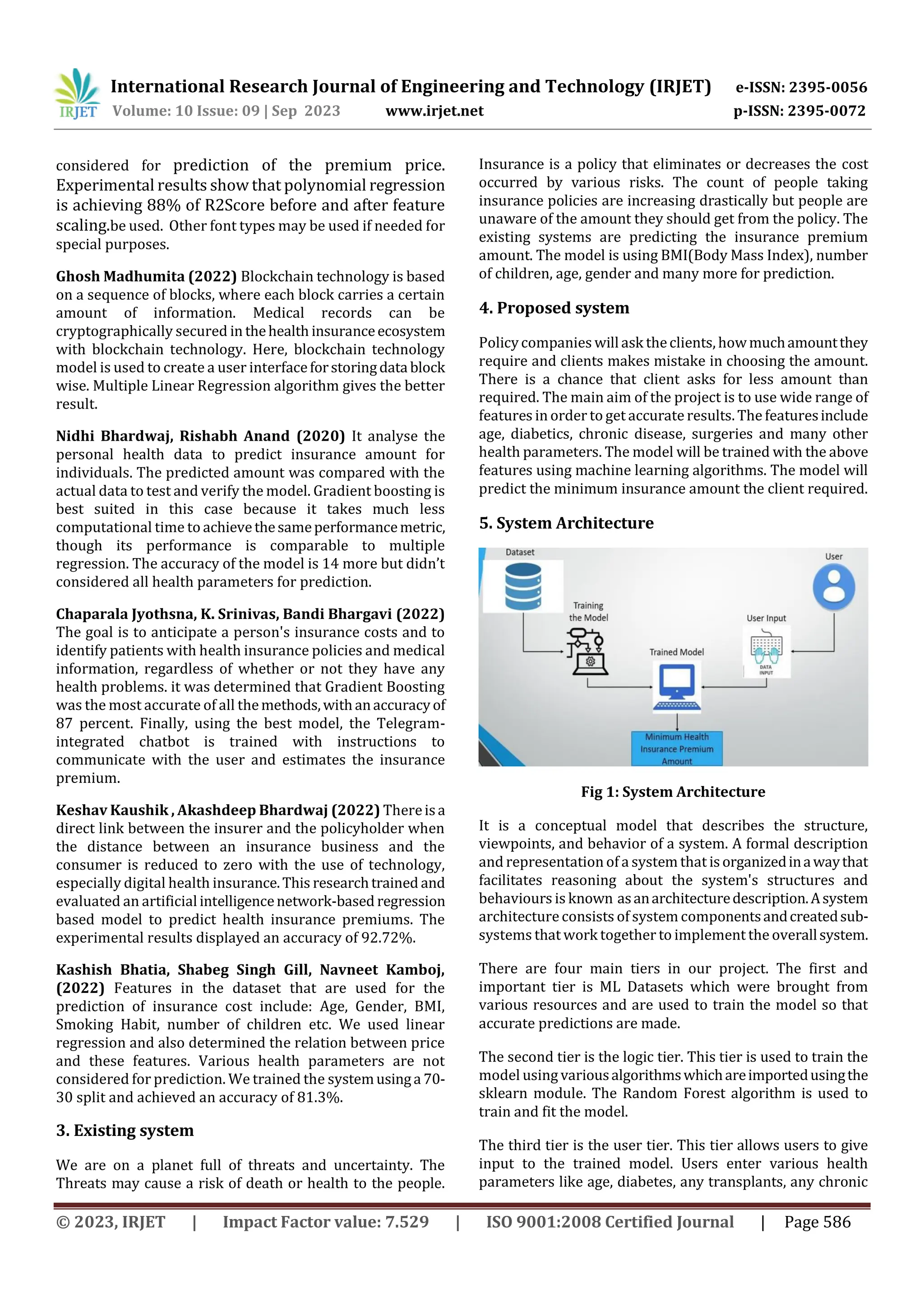 Minimum Health Insurance Premium prediction using health parameters | PDF