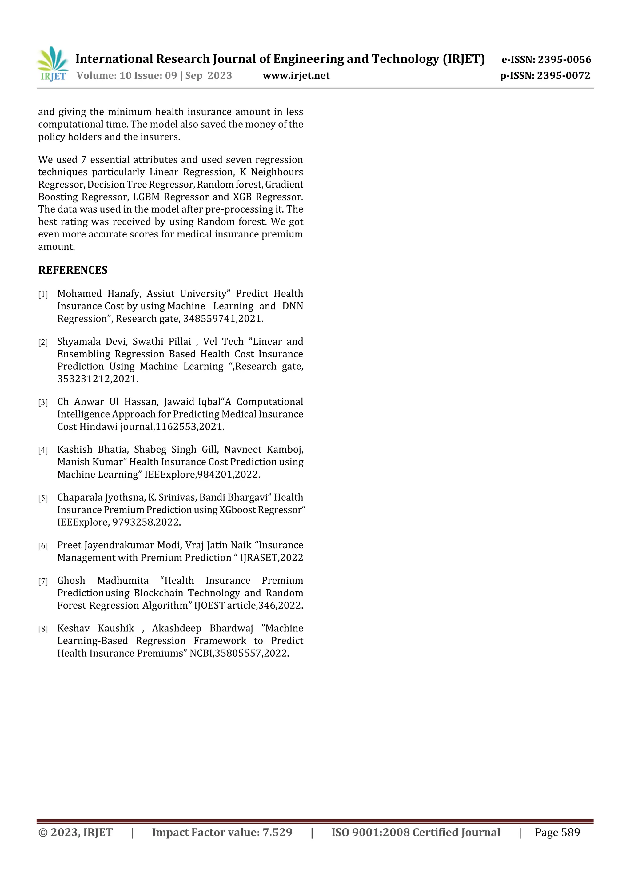 Minimum Health Insurance Premium prediction using health parameters | PDF