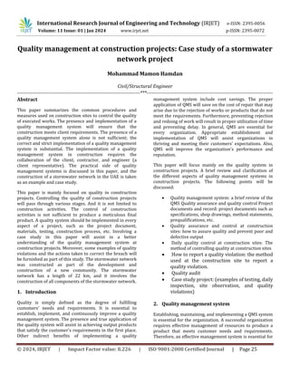 Quality management at construction projects: Case study of a stormwater network project | PDF