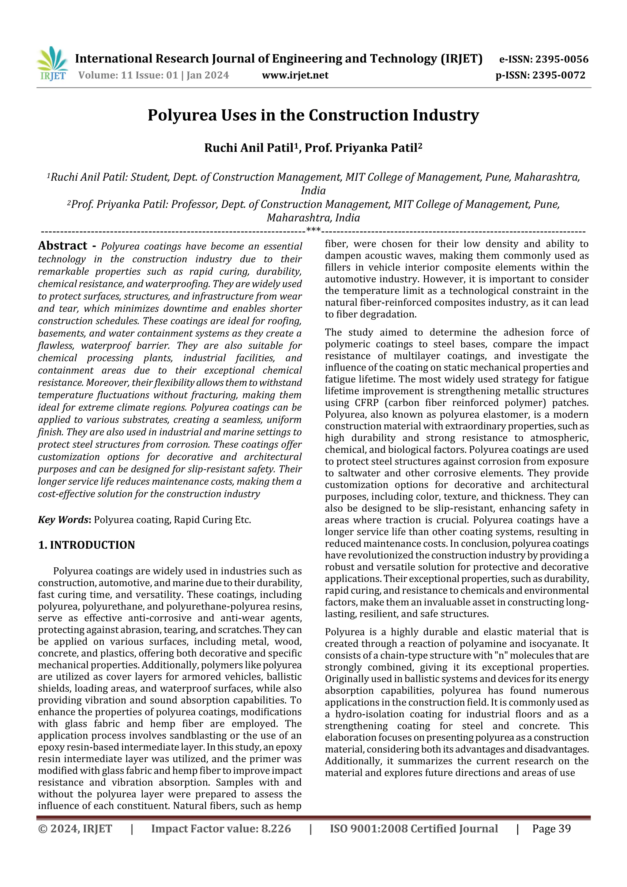 Polyurea Uses in the Construction Industry | PDF