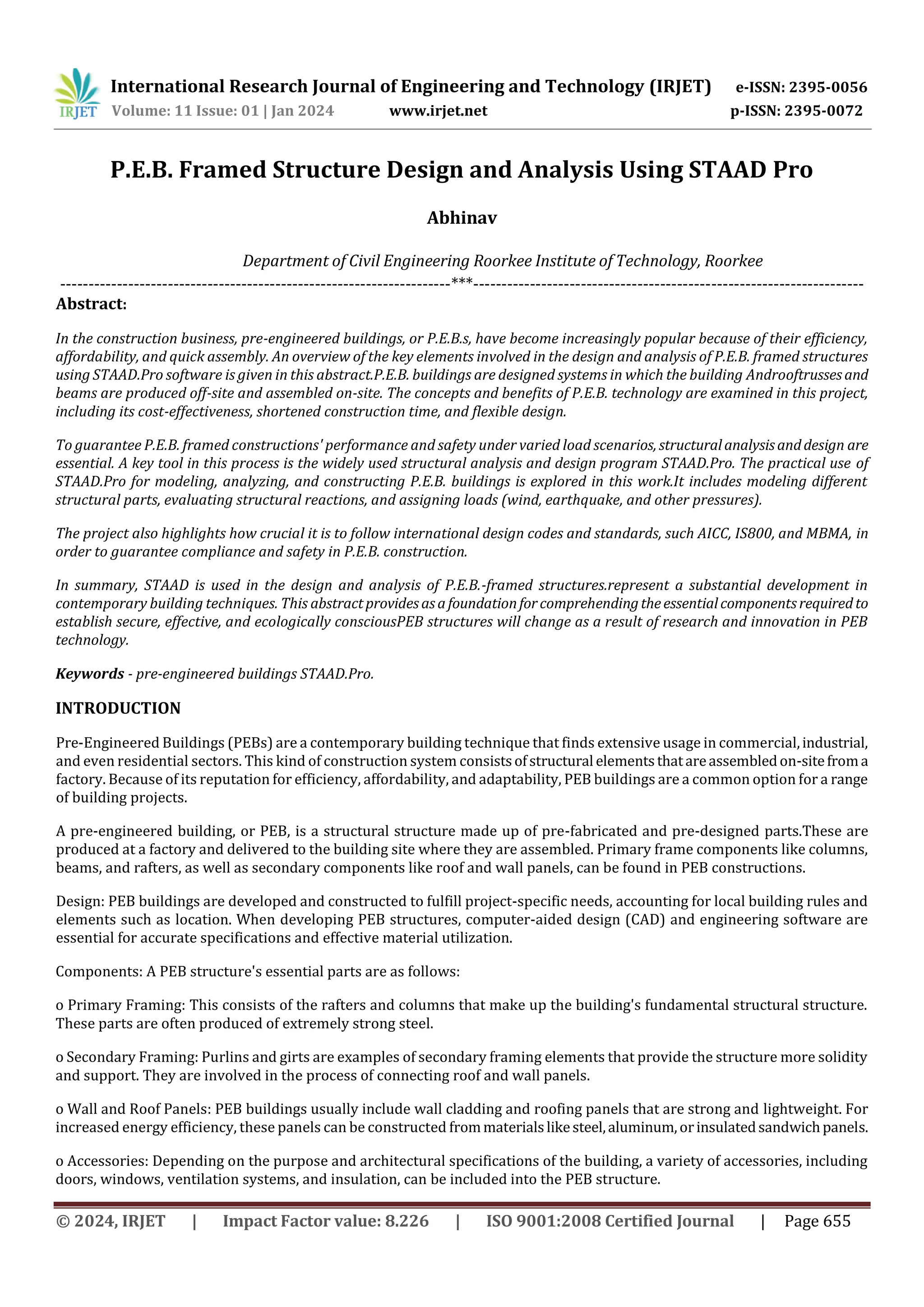 P.E.B. Framed Structure Design and Analysis Using STAAD Pro | PDF