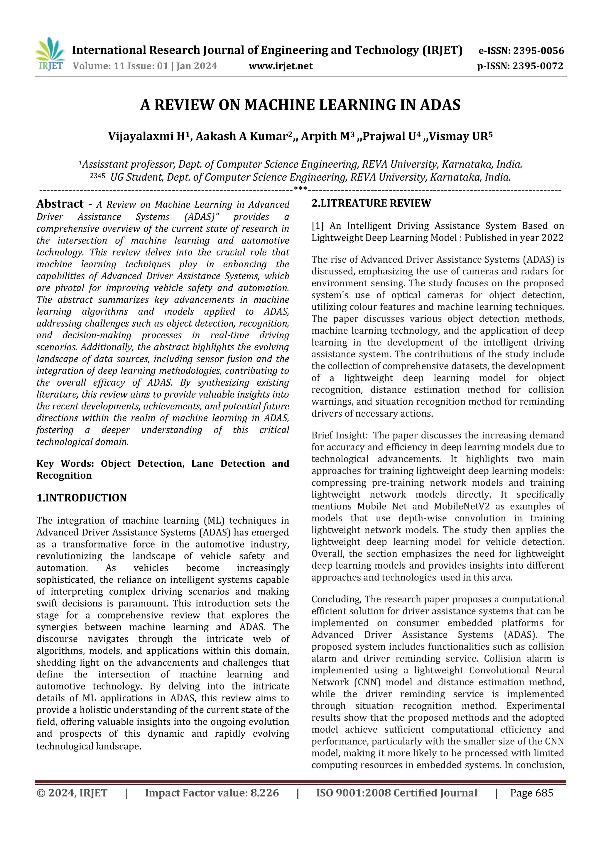 A REVIEW ON MACHINE LEARNING IN ADAS | PDF