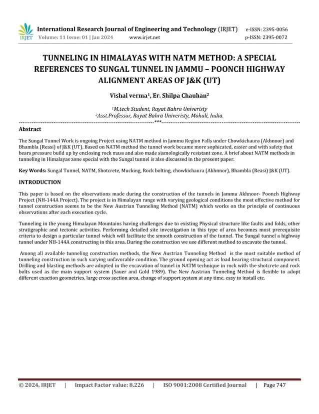 TUNNELING IN HIMALAYAS WITH NATM METHOD: A SPECIAL REFERENCES TO SUNGAL ...