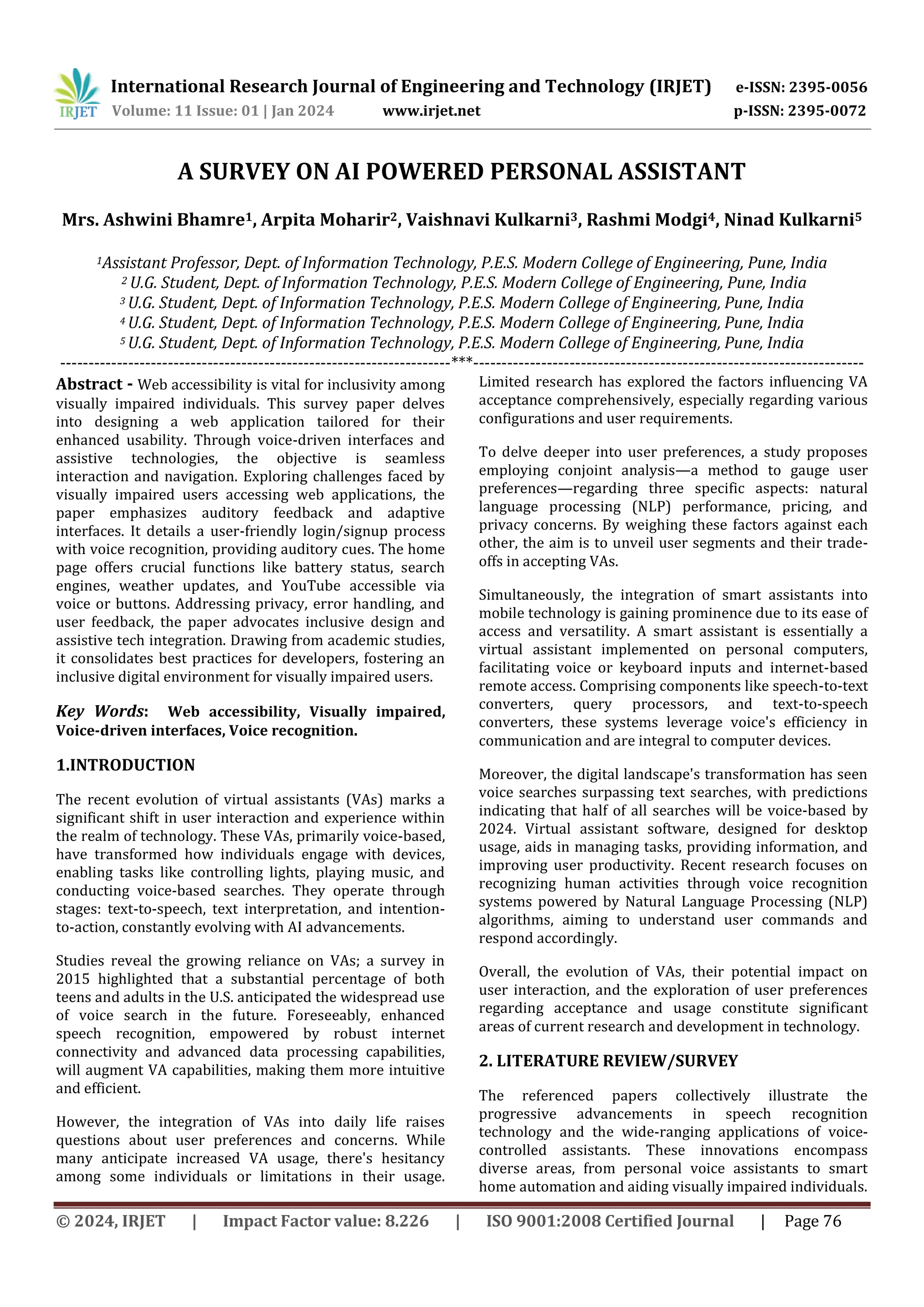 A SURVEY ON AI POWERED PERSONAL ASSISTANT | PDF