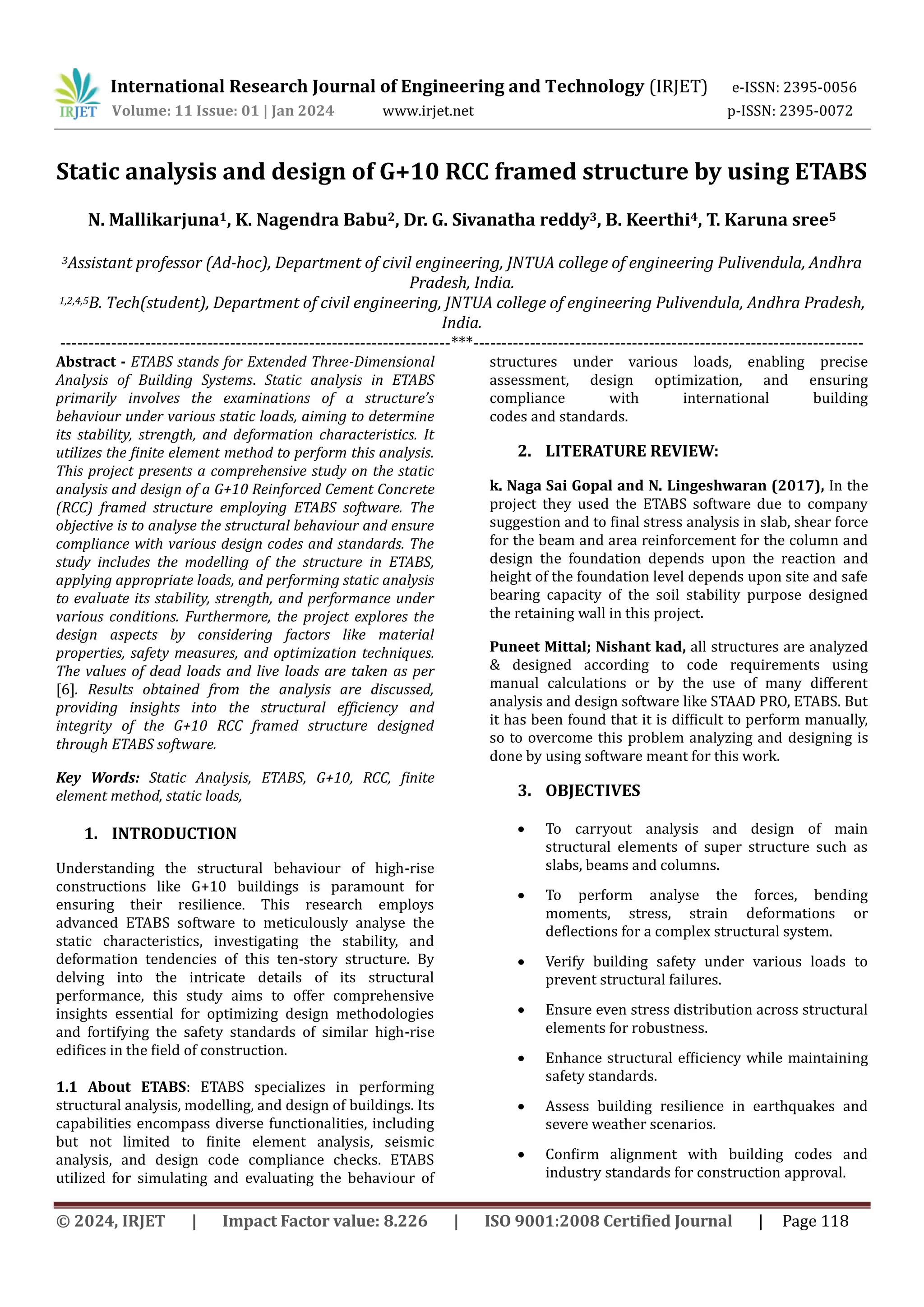 Static analysis and design of G+10 RCC framed structure by using ETABS ...