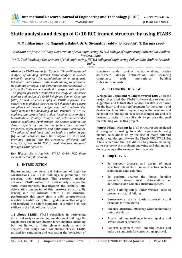 Static analysis and design of G+10 RCC framed structure by using ETABS | PDF