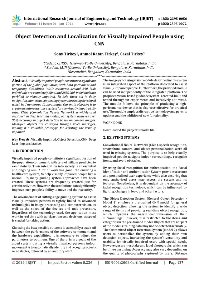 Object Detection and Localization for Visually Impaired People using CNN | PDF | Cameras and ...