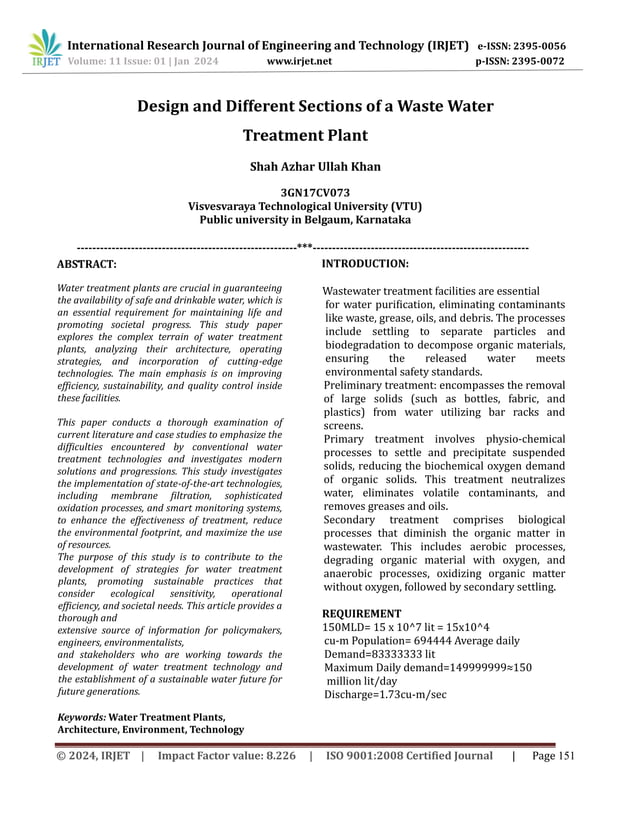 Design and Different Sections of a Waste Water Treatment Plant | PDF