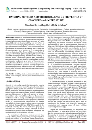 BATCHING METHODS AND THEIR INFLUENCE ON PROPERTIES OF CONCRETE – A ...