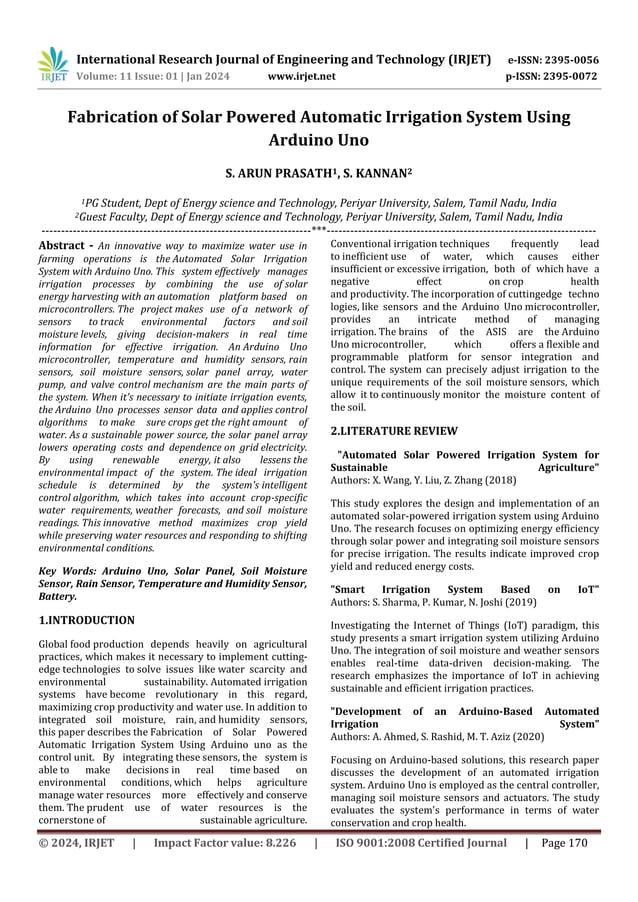 Fabrication of Solar Powered Automatic Irrigation System Using Arduino ...