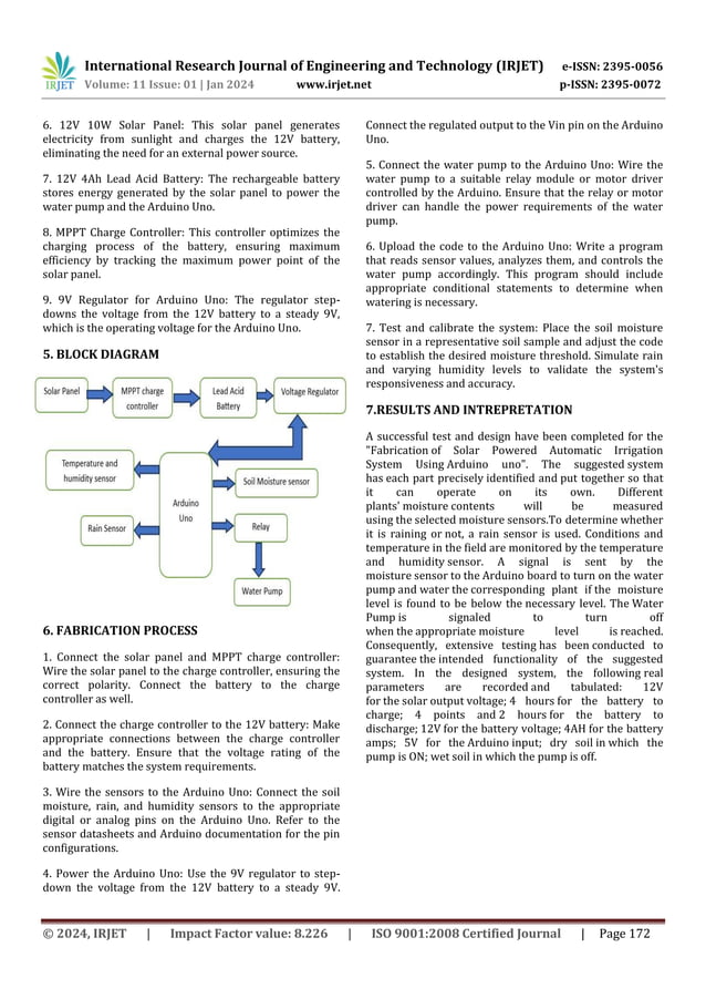 Fabrication of Solar Powered Automatic Irrigation System Using Arduino Uno | PDF | Agriculture ...